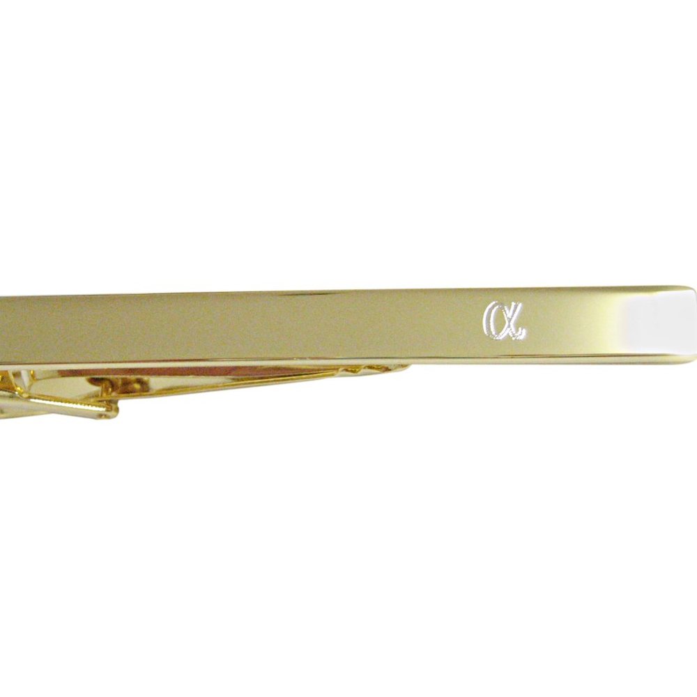 Gold Toned Etched Greek Letter Alpha Tie Clip - Gem